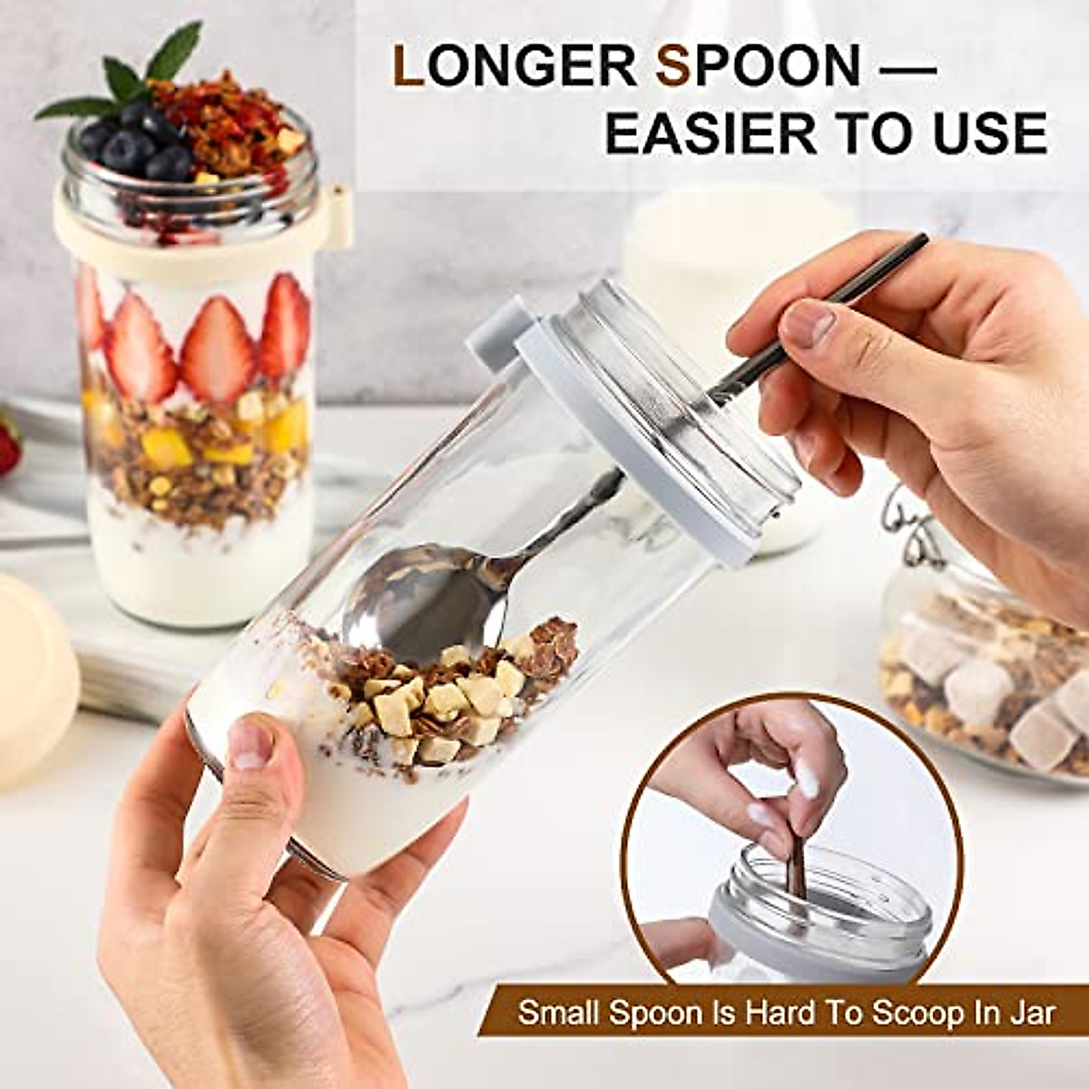 LANDNEOO 4 Pack Overnight Oats Containers with Lids and Spoons, 24 oz Glass Mason Jars for Overnight Oats, Large Capacity Airtight Jars for Milk, Cereal, Fruit