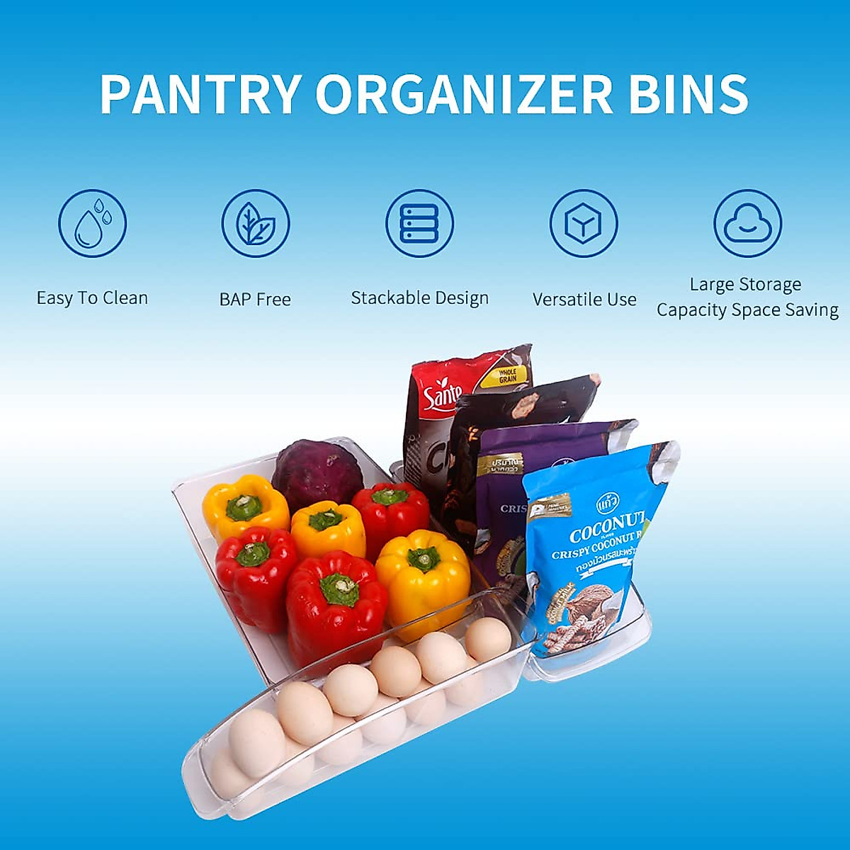 Refrigerator Organizer Bins, Clear Plastic Storage Bins, Stackable Fridge Organizer for Freezer, Cabinet, Fridge, Kitchen Pantry Organization and Storage (Set of 6)