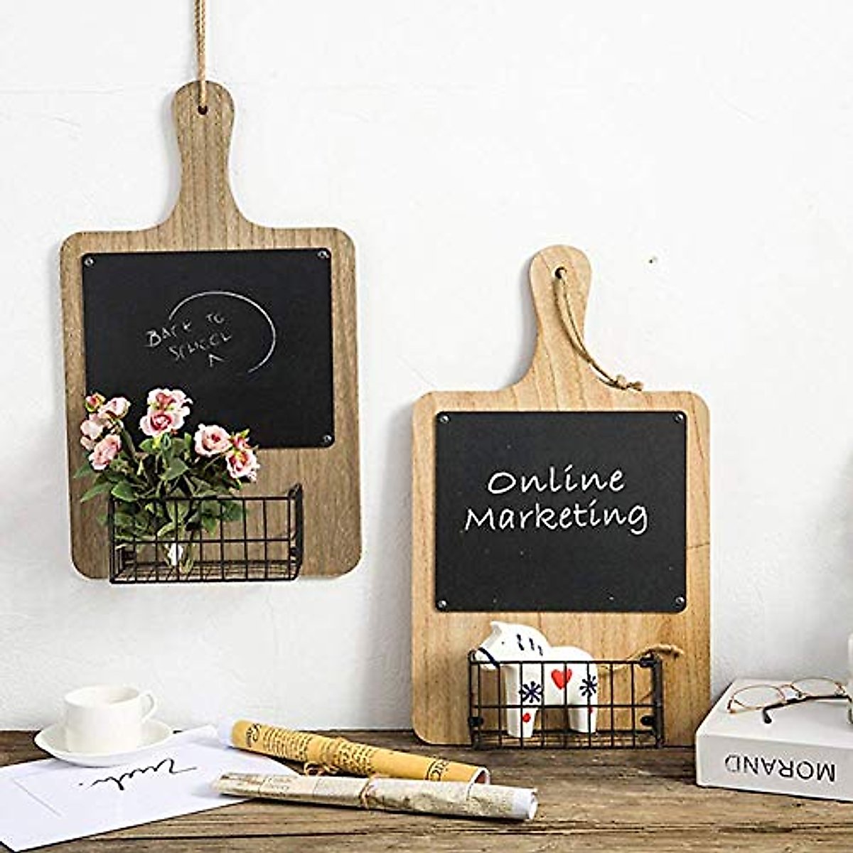 PIBM Stylish Simplicity Shelf Wall Mounted Floating Rack Shelves Message Board Chalkboards Multifunction Mini Retro Style Round Shape Rectangle Rewritable,2 Colours,2 Sizes, a , 33X47CM