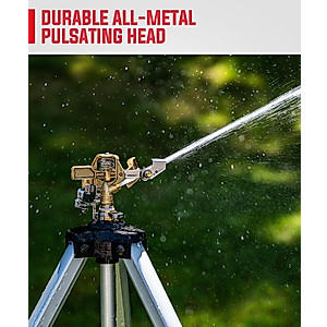 YAMATIC Impact Sprinkler on Adjustable Tripod Base, 360 Degree Large Area, Heavy Duty Adjustable Pulsator Sprinkler for Lawn, Yard and Grass Irrigation, Spray up to 20-90ft(Brass Head)