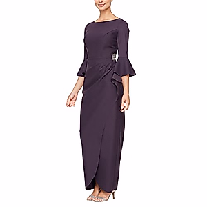 Alex Evenings Women's Slimming Long Side Ruched Dress with Embellishment at Hip, Aubergine, 8