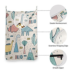 ElliTarr Hanging Laundry Hamper Bag Over the Door Wall Large Dirty Clothes Hamper with Stainless Steel Hooks 29.5X20inch 2Pack Cute Dinosaur Beige
