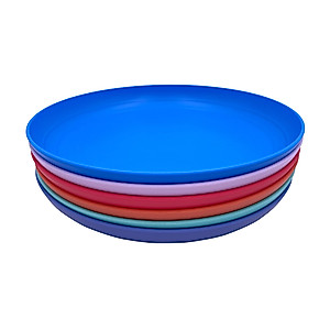 YUYUHUA Kids Plastic Plates Reusable – Unbreakable Everyday Dinner Plates 8 inch set of 6 - BPA Free Dishwasher & Microwave Safe Hard Plates for Kitchen, Party, Camping, Outdoor