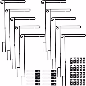 10 Pack Garden Flag Stand with Flag Stoppers and Clips, Black Powder Coated Weather Proof Garden Flag Pole Holder for Outdoor Garden Flag (Classic Style, 15.2 x 33.1 Inch)