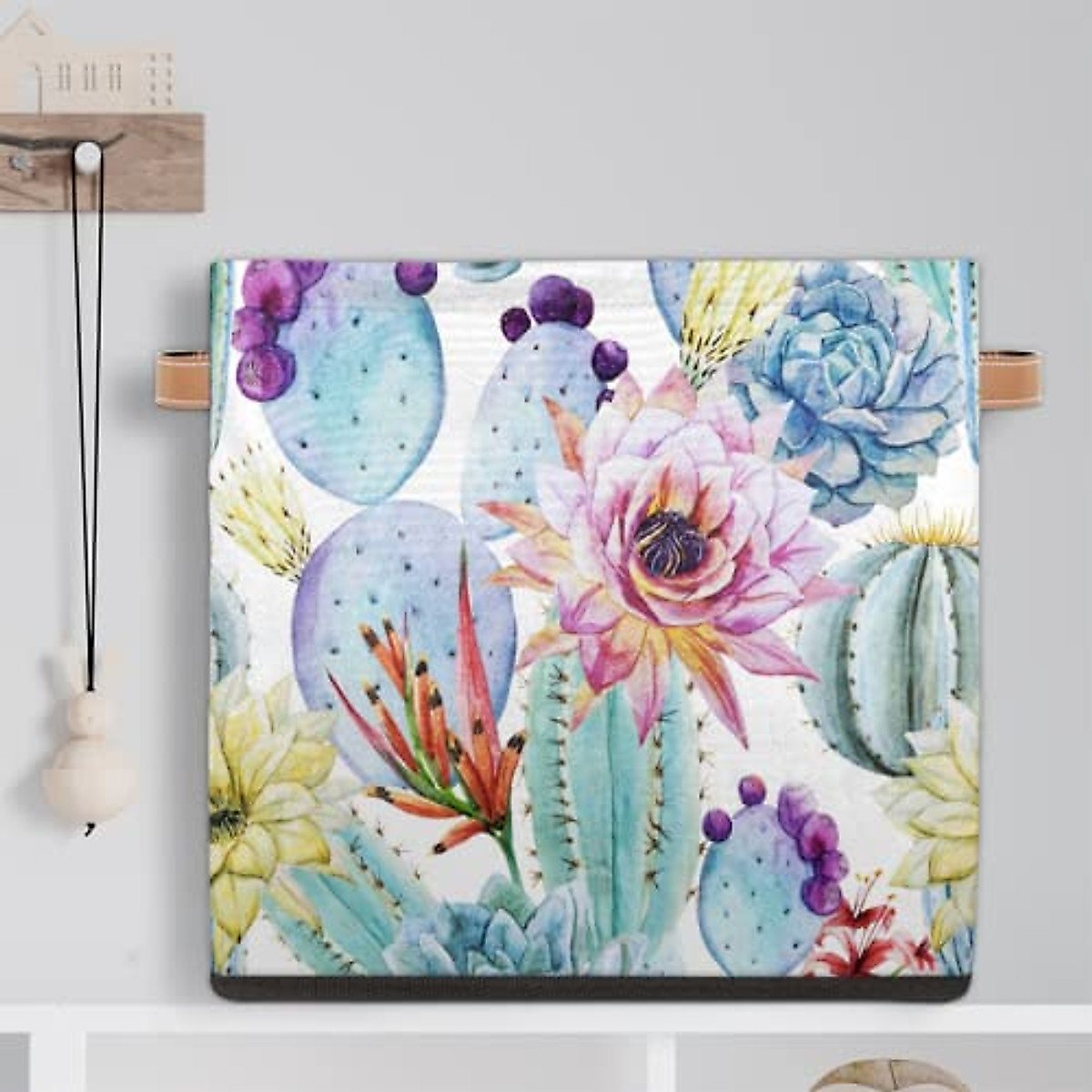 Floral Cactus Plant Cube Storage Bins 13 Inch Fabric Storage Basket Square Storage Bins Collapsible Nursery Storage Bin Organizer Basket Storage Box for Shelves, Closet
