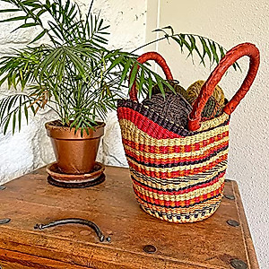 Deluxe Colorful African Shopping Basket - Large 18" U-shape - by market women in Bolgatanga, Ghana with Africa Heartwood Project - GBLSC (Flat-packed)