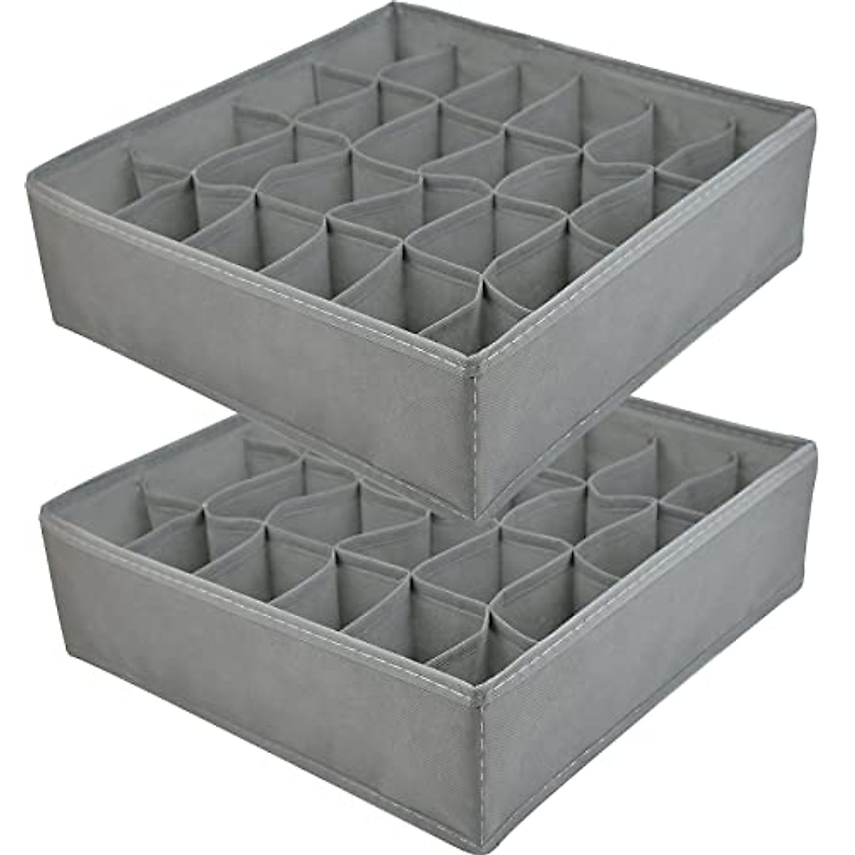 2 Pack Socks Drawer Organizer Divider, Fabric Washable Dresser Sock Storage£¬ 48 Cells Collapsible Storage Boxes for Lingerie, Underwear, Ties £¨Gray£©