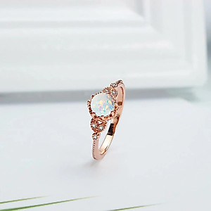 YDD 10K Gold Opal Rings for women 1 Carat(1 CT) Opal Engagement Rings for Women Opal Birthstone Anniversary Ring Free Engraved Size 12