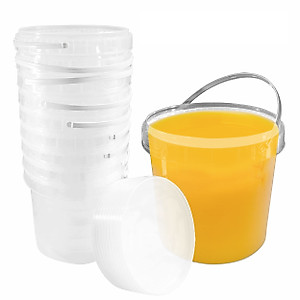 1 Gallon (128 oz) Clear Plastic Bucket with Lid and Handle (60 Pack), Ice Cream Tub with Lids - Food Grade Freezer and Microwave Safe Food Storage Containers, Round Plastic Pail Container, BPA Free