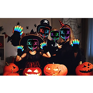 [4 PACK] Halloween Mask LED Mask ,Purge Mask Scary Mask Halloween LED Light Up Mask for Kids Men Women Masquerade Carnival Cosplay Costume