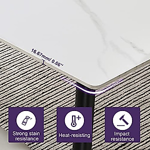 seonyou Dining Table Slate Stone with Sturdy Black Metal Base, White Mid Century Modern Dining Table Kitchen Tables for Small Spaces Rectangular Dining Room Table Restaurant（47“L）