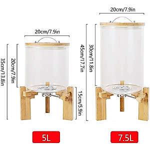 Xuthusman Capacity Airtight Glass Dry Food Storage Container Cereal Rice Dispenser w/Round Bamboo Lids & Cup & Stand (7.5L)