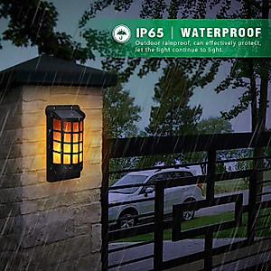 Solar Flame Lights Outdoor Waterproof Flickering Flame Solar Lights Dark Sensor Auto On/Off 66 LED Solar Powered Wall Mounted Night Lights Lattice Design for Garden Pathway Patio Deck Yard (4Pack)