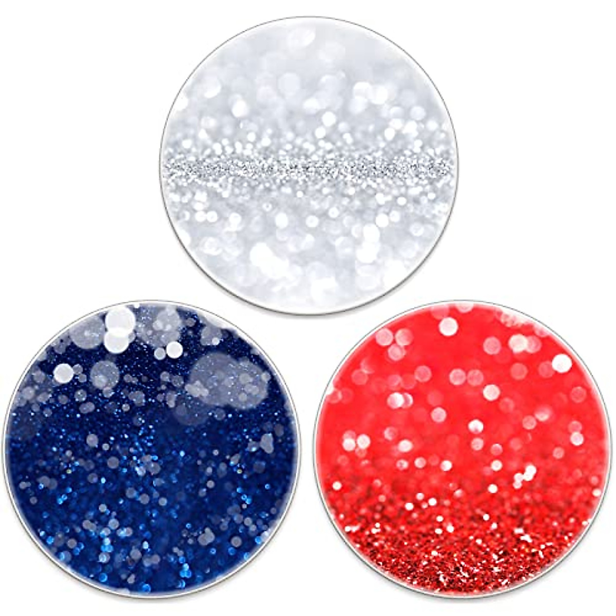 ZSDLHY 3 Pack Phone Grip,Phone Stand for iPhone/Tablet, Collapsible, Swappable Top - Red, Blue and Silver Glitter