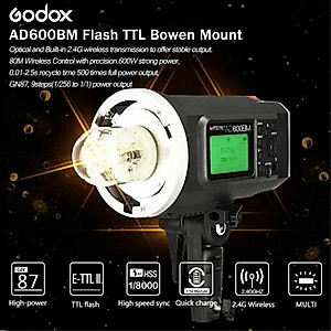 Godox AD600BM Bowens Mount 600Ws GN87 HSS Outdoor Flash Strobe Light with 2.4G Wireless X System, 8700mAh Battery, W/Godox CB-09 Carrying Bag and Godox PB-600 Portable Flash Bag
