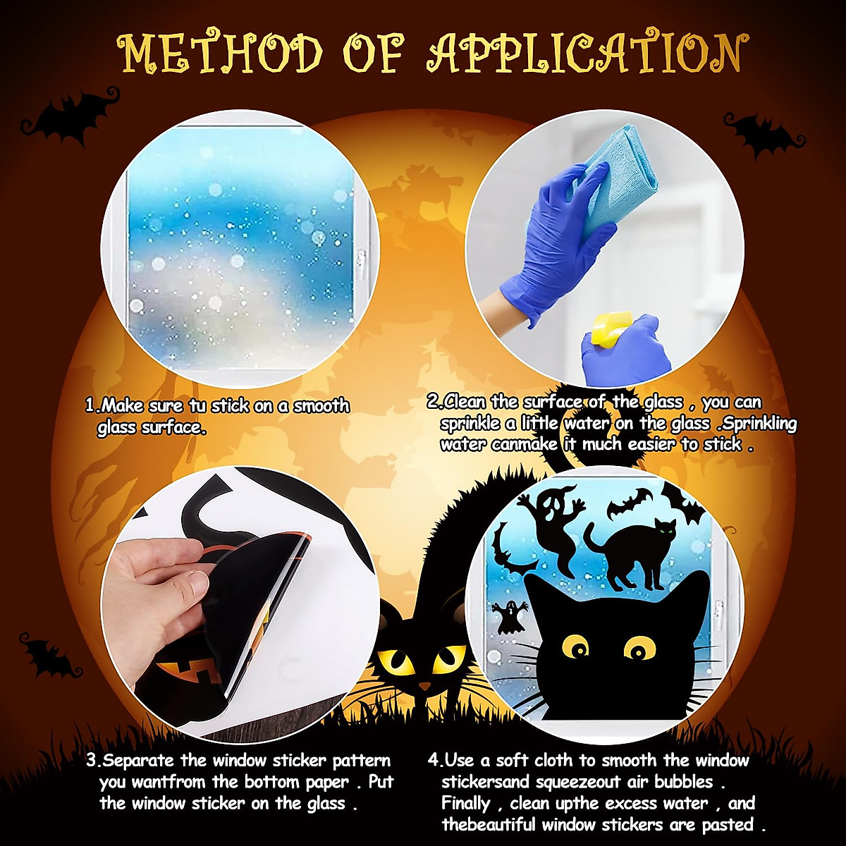 Quera Large Halloween Window Clings Black Cat Window Decorations Glow in The Dark Spooky Pumpkin Window Stickers Halloween Silhouette Window Stickers for School Home Office Party Decals, Double-Side