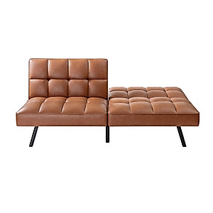 Futon Sofa Bed, Comfortable Futon Sofa Couch, Memory Foam Convertible Loveseat Sofa Bed, Split Back & Seat, Brown