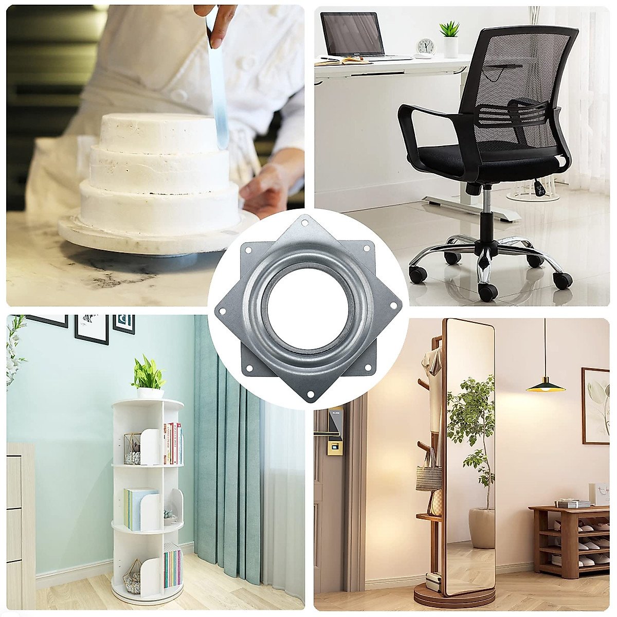 Erfo 16Pack Lazy Susan Turntable Bearings Hardware, 4 Inch Square Swivel Plate, 5/16-Inch Thick Rotating Plate Replacement Parts for DIY Lazy Susan Project Kitchen Storage Rack Serving Trays