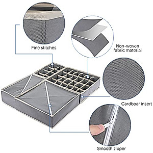 CozyCat Underwear Drawer Organizer Dividers for Bra and Socks 4-pack, Foldable Underware Drawer Organizers, Clothing Storage Boxes, Suit for Lingerie, Bras, Socks, Ties. (6+7+8+24 cell), Gery