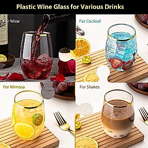 ROIMEE VONT 20 Pack 16oz Plastic Stemless Wine Glasses Disposable Heavy Duty Unbreakable Clear Plastic Wine Glasses Recyclable Shatterproof Reusable Plastic Red/White Wine Cups for Parties Weddings