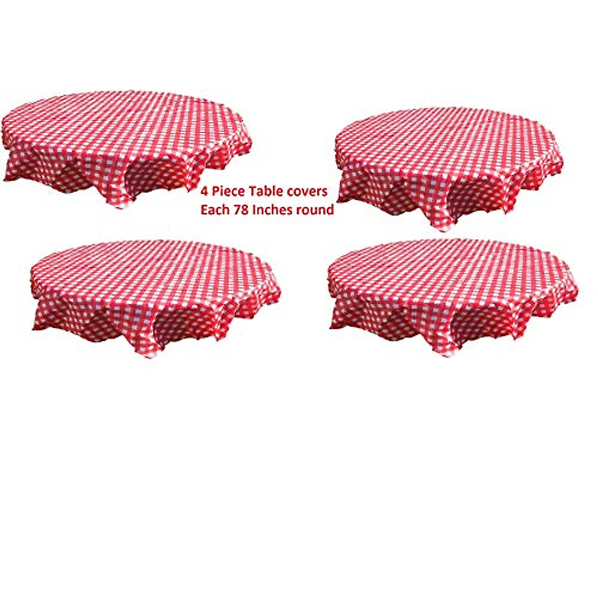 Oojami Pack of 4 Plastic Red and White Checkered Plastic Disposable Table Cloths for Parties 4 Pack - Picnic Table Covers (78" Round)