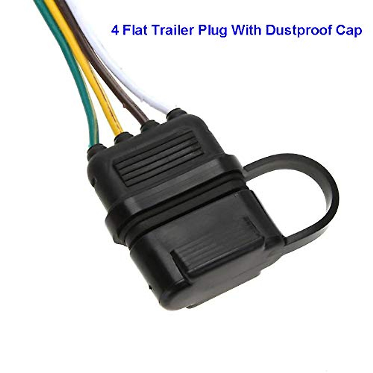 EXERAUO 4 Flat Wire Connector 32 inch 4 Pin Trailer Wire Plug Extension Hitch Light Trailer Wiring Harness Extender with Rubber Cab for RV Trailer Boat