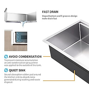 CELAENO 32-inch Undermount Kitchen Sink,Single Bowl Stainless Steel Kitchen Sink 18 Gauge,Workstation R0 Radius Handmade All in One Kitchen Sink with Ledge