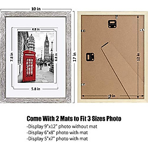 9x12 White Picture Frames Solid Wood Rustic White Display Pictures 6x8 or 5x7 with Mat or 9x12 without Mat - Farmhouse Distressed Photo Frame for Art with 2 Mats Wall Mounting,Table Top - Set of 1