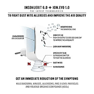 Radarcan® R-502 Mite & Home Air Purifier. 99.9% Effective. Ultra Quiet. Indoor Air Ionizer. Air Cleaner: Dust, Bacteria, Odor, Allergies, Smoke, Negative Ion Filtration System, Office Kitchen Bedroom