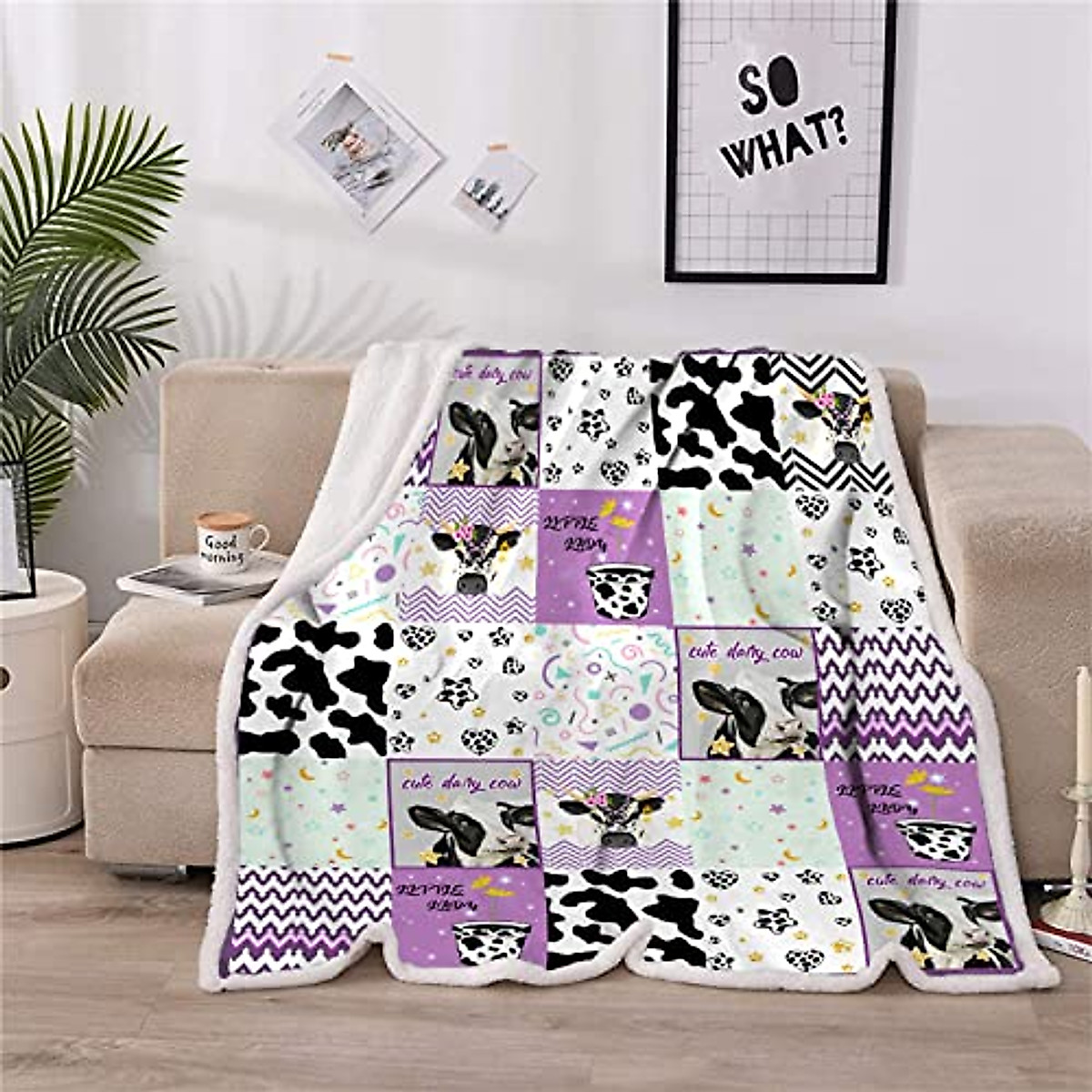 Cow Print Blanket Cow Decor Bedding Throw Blanket,Christmas Birthday Valentine's Day Gifts for Girl Women,Farmhouse Fall Winter Warm Soft Sherpa Thick Throw Blanket for Bed Sofa Office