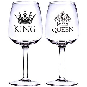 ImpiriLux King and Queen Wine Glass Set | Beautiful Gift for Newlyweds, Engagements, Anniversaries, Weddings, Parents, Couples, Christmas - Novelty Drinking Glassware