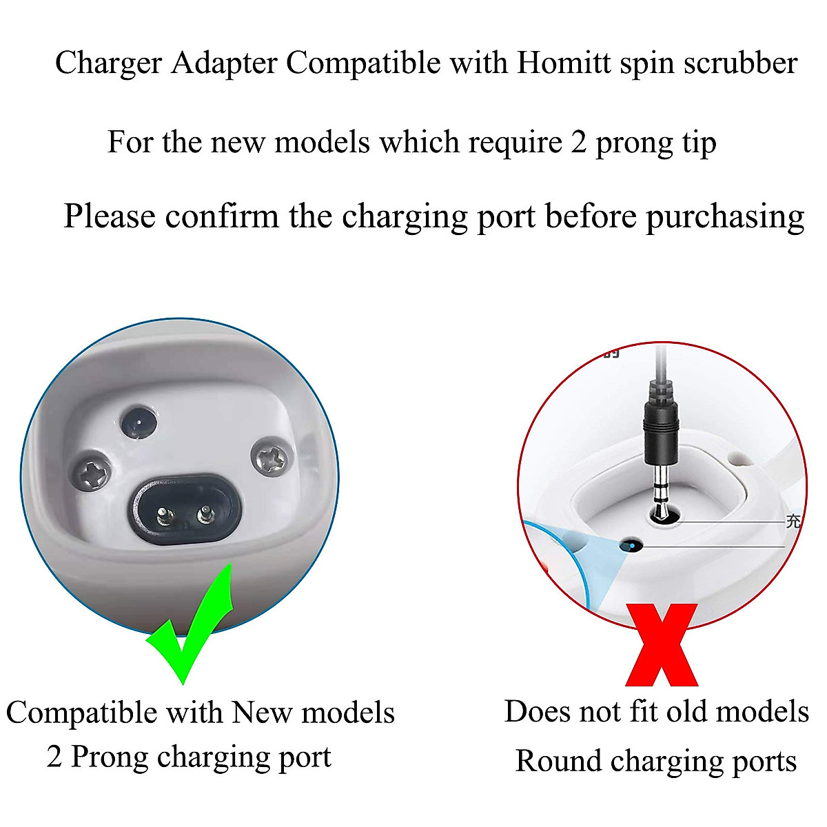 WUKUR Charger for Homitt Electric Spin Scrubber, AC Adapter for Homitt Scrubber HM115C, HM115CW, HM115CD,HM115CG HM204C and More, Replacement Homitt Charger 2 Prong Adapter