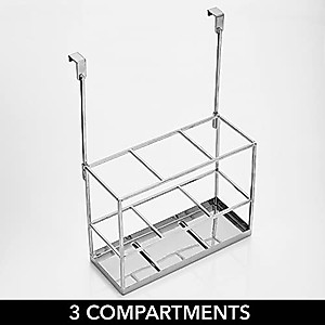 mDesign Steel Bathroom Over Cabinet Door Hair Tool Storage Organizer Accessory Basket Tray, Hang Holder for Hair Dryer, Straightener, Curling Iron, Styling Products, Citi Collection, Chrome