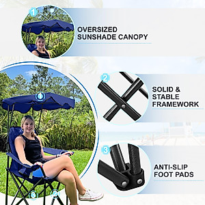 LET'S CAMP Camp Chair with Shade Canopy Folding Camping Recliner Chair with Carry Bag for Outdoor Camping Hiking Beach, Heavy Duty 350 LBS