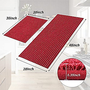 BEQHAUSE Red Kitchen Rugs Set of 2 Non-Slip Kitchen Runner Rug Washable Kitchen Mats for Floor Absorbent Soft Standing Mats for Kitchen,Laundry,Hallway&Sink 20”x30”+20”x48”