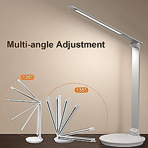 Orlian LED Desk Lamp, Table Lamp with Touch Control USB Charging, Eye-Caring Desk Lamp Aluminum Multiple Angle Adjustments LED Light for Office, Home, Reading and More,White