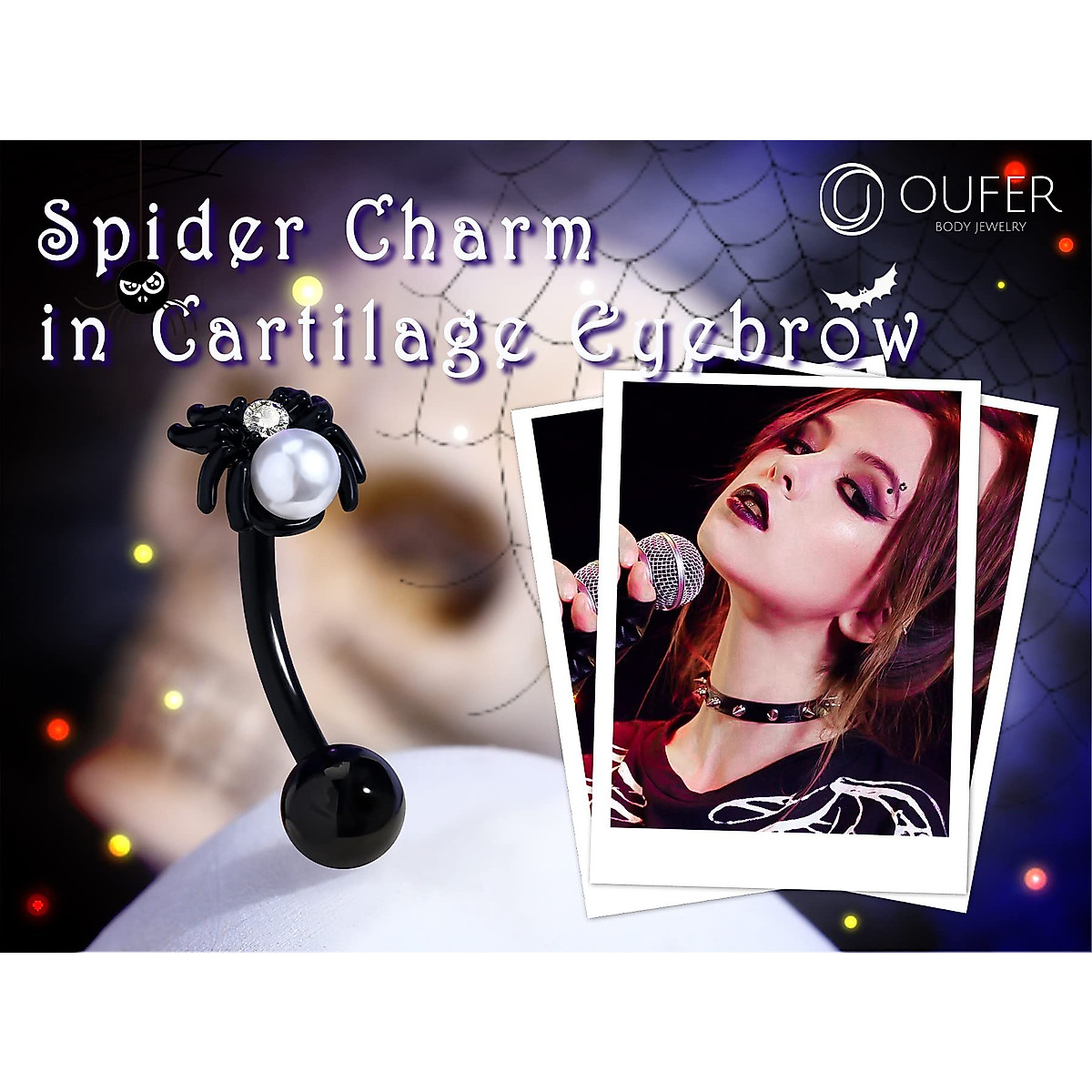 OUFER Rook Piercing Jewelry, 316L Surgical Steel Rook Earrings For Women Men, 16G Spider Curved Barbell Eyebrow Rings, Pearl Tragus Daith Piercing Jewelry(Black)…