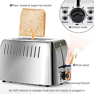 prepAmeal 2 Slice Toaster Stainless Steel Toaster Two Slice Bagel Toaster Small Bake Toaster with 6 Browning Setting, Reheat, Defrost, Bagel, Cancel Function, Extra Wide Slots (Silver - 2 Slice)