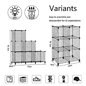 Wolizom Wire Cube Storage, 6-Cube Black Metal Grids Shelves Bookshelf, Stackable Modular Shelving Organizer, DIY Closet Bookcase Bookshelf, Grid Storage Shelf for Bedroom, Living Room, Office