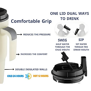 Sama Goods Tumbler with Handle, Double Wall Vacuum-insulated Proof Thermal Travel Cup, Stainless Steel Mug with Lid and Straw. (Moon Mist), 40 OZ, FC094