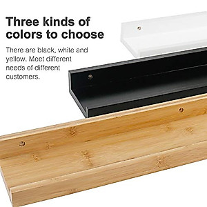 YOYAI Natural Bamboo Floating Shelves Wall Mounted Rustic Wood Wall Shelves Wooden Wall Storage Organizer Home Decor Living Room Kitchen Bedroom (White,13.8 in)