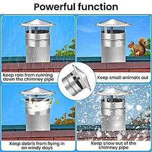 Ebusin 8 Inch Round Chimney Cap, 8 Inch Chimney Cap with Screen, Stove Pipe Topper, Galvanized Steel Quality, Silver