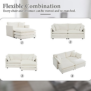 76.7" Deep Seat Sectional Cloud Sofa with 2 Ottomans & Soft Pillows, Loveseat Modular Couch for Living Room, Apartment, Small Space, Beige Chenille