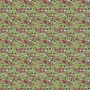 Baby Yoda Fabric, by The Yard, Star Wars The Mandalorian II, The Child Poses Stacked, Camelot Fabrics, 73800264-01 Multi, Quilting Cotton BTY