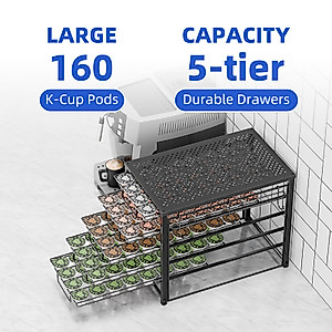 Simple Trending 5-Tier Coffee Pod Holder for K-Cup, 160 Pod Pack Capacity Rack, Metal, Black