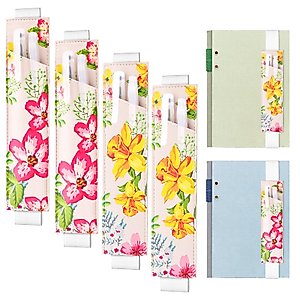 Ychelhr 4PCS Adjustable Elastic Band Pen Holder Pen Sleeve Pouch Colorful PU Leather Notebook Pen Holder Pencil Holder for Hardcover Journals, Notebooks, Planners