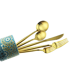 Gugrida 20-Piece 18/10 Stainless Steel Flatware Silverware, Luxury Dinnerware Set Travel Cutlery Tableware Include Knife Fork Spoon Service for 4,Healthy & Eco-Friendly Dishwasher Safe (Gold Matte)