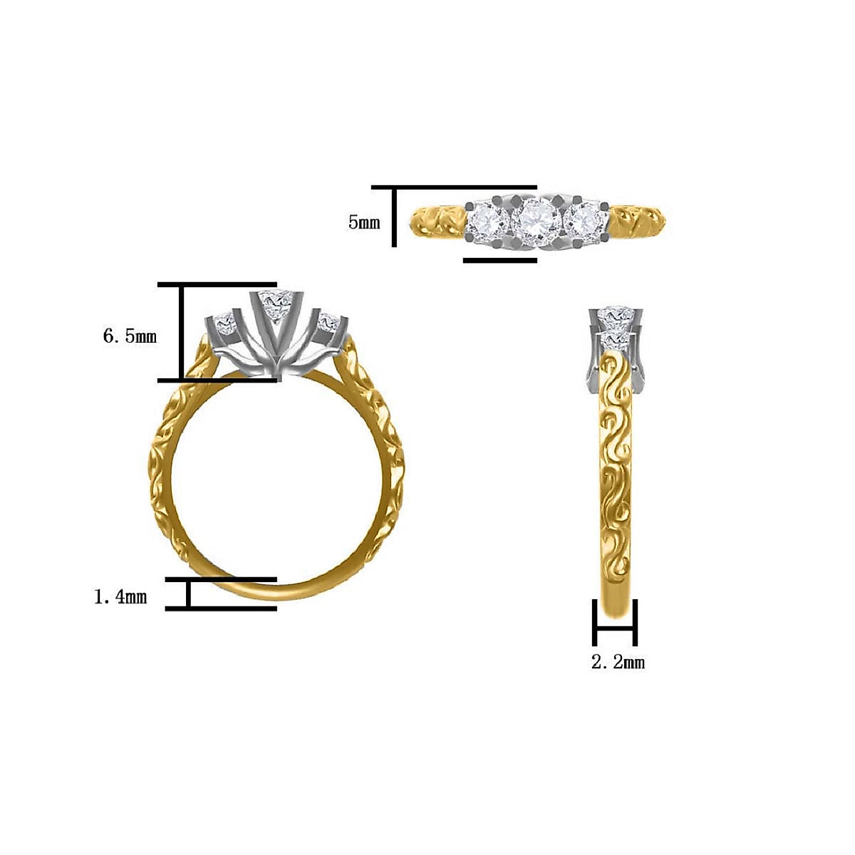 MauliJewels 0.50 Ct. Three-Stone Diamond Engagement Ring Women, 14K Solid Gold