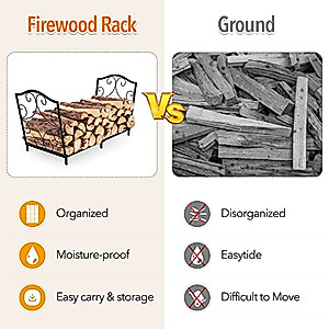 Amyove firewood Rack Stand 30 Inch Firewood Rack Holder for Fireplace Wood Storage Heavy Duty Logs Holder for Outdoor Indoor Matte Black Fireplace Metal Wood Pile Storage Stacker Organizer (Large)