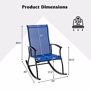 Giantex Outdoor Rocking Chair Set of 2 - Patio Rocking Chairs w/Breathable Backrest, Sturdy Metal Frame & Safe Ergonomic Design, Cozy Fabric Rocker for Backyard, Poolside, 330 lbs, Navy
